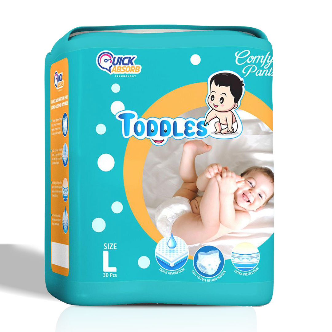 TODDLES Comfy Baby Diaper Pants- L Size (9-14kg), 30 Count (Pack of 1 ...